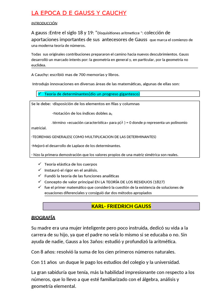 La Epoca D e Gauss y Cauchy Terminado | PDF | Determinante | Análisis ...