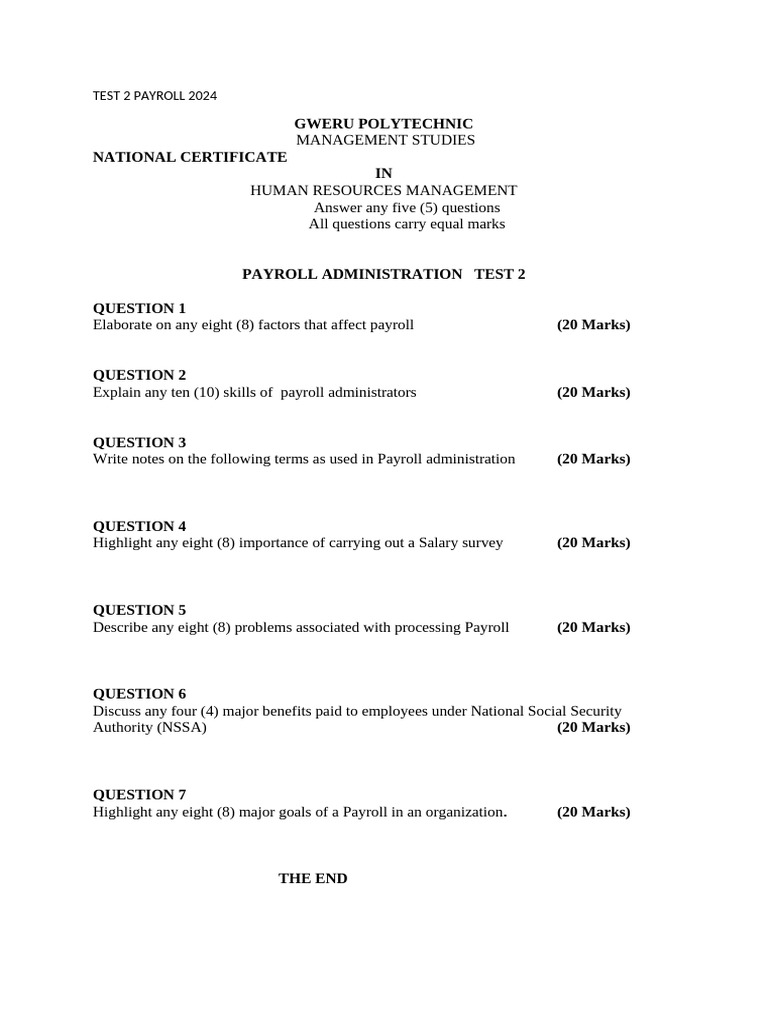 Test 2 Payroll 2024 | PDF