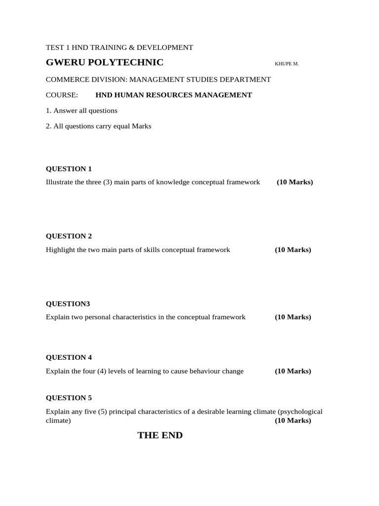 Test 1 Hnd Traing | PDF