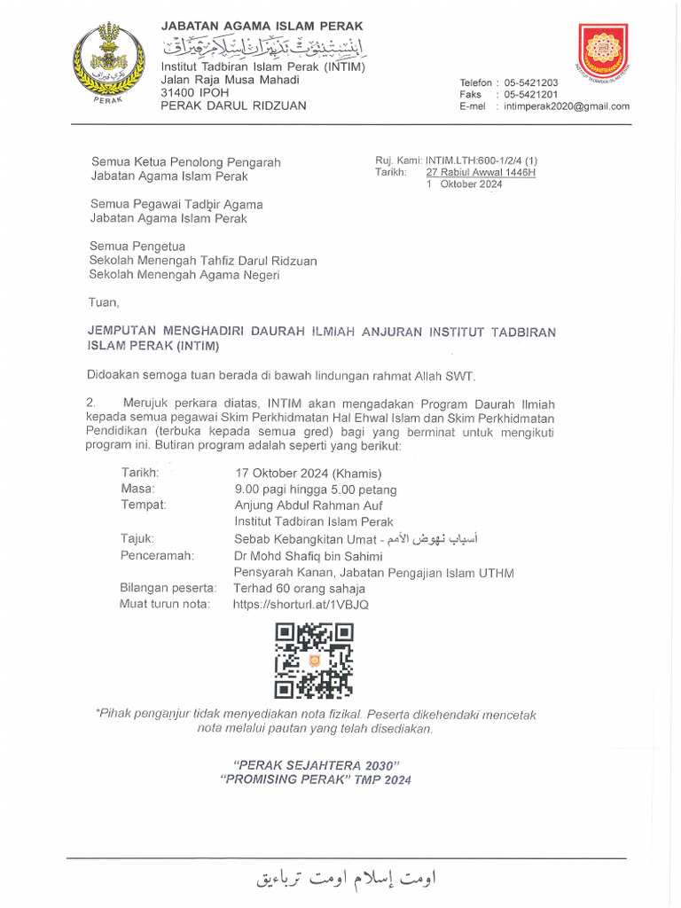 Surat Jemputan Daurah Ilmiah - Jaipk-01102024170448 | PDF