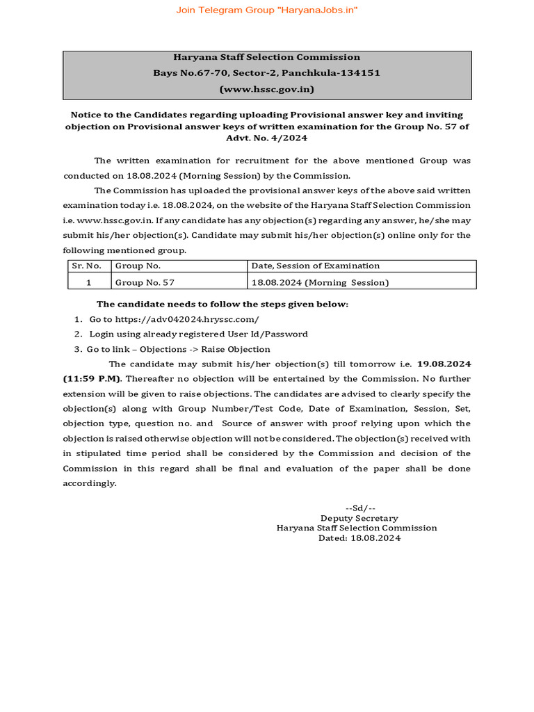 HSSC CET Group 57 Answer Key 2024 | PDF | Computing