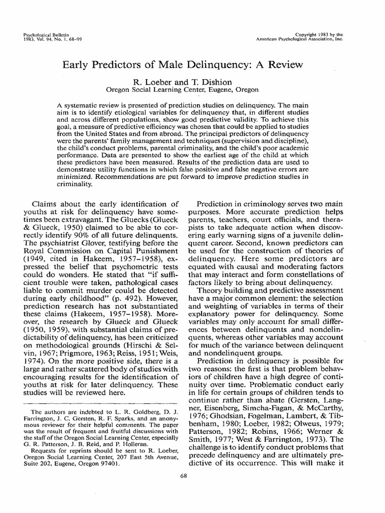Early Predictors of Male Delinquency: A Review | PDF | Juvenile ...