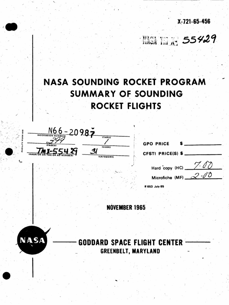 Nasa Sounding Rocket Program of Sounding Rocket Flights: November 1965 ...