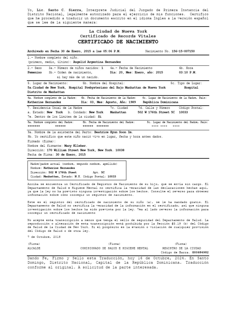 Certificado de Nacimiento Traducido | PDF | Certificado de nacimiento | Gobierno