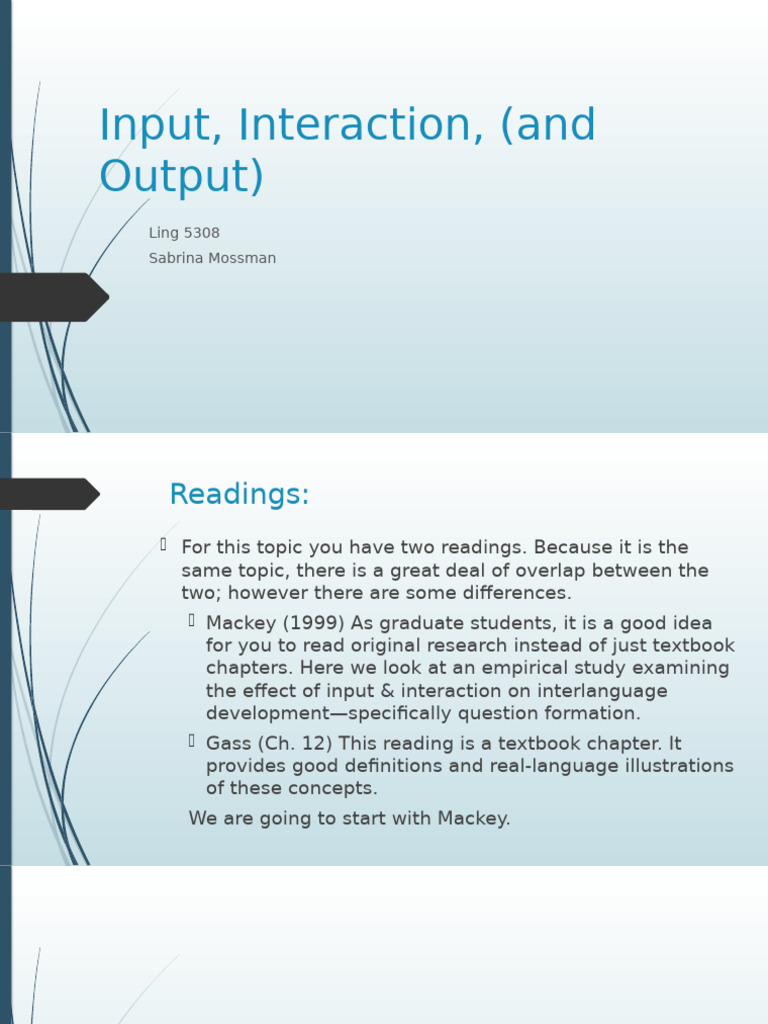 Input, Interaction, and Output Reading - Gass | PDF | Cognitive Science | Cognition