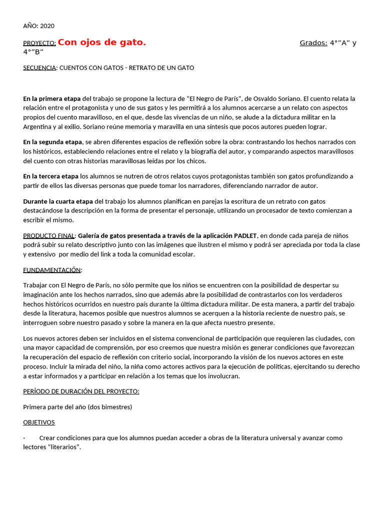 Proyecto Literario: Cuentos con Gatos | PDF | Cuentos | Lingüística