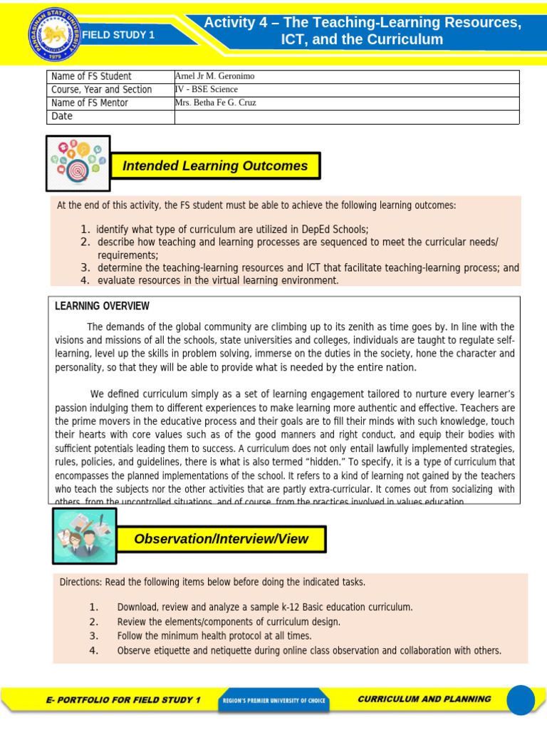 H-FS1-Activity-4-updated | PDF | Curriculum | Educational Technology