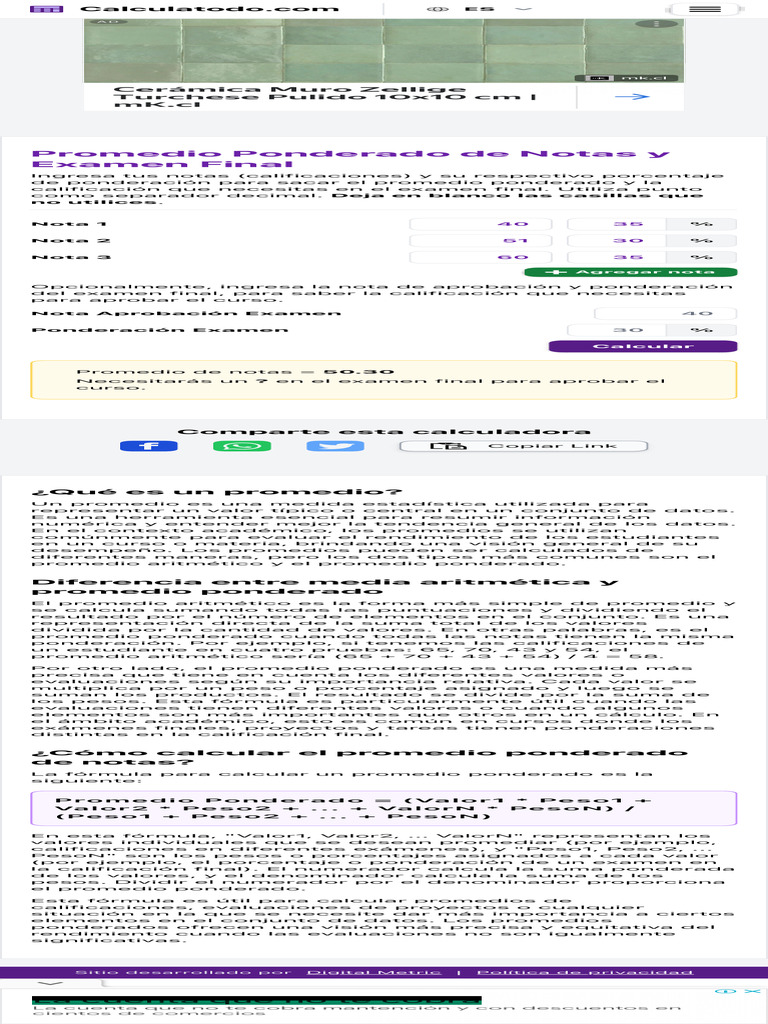 Calcular Promedio Ponderado de Notas Nota Par | PDF | Media aritmética ...