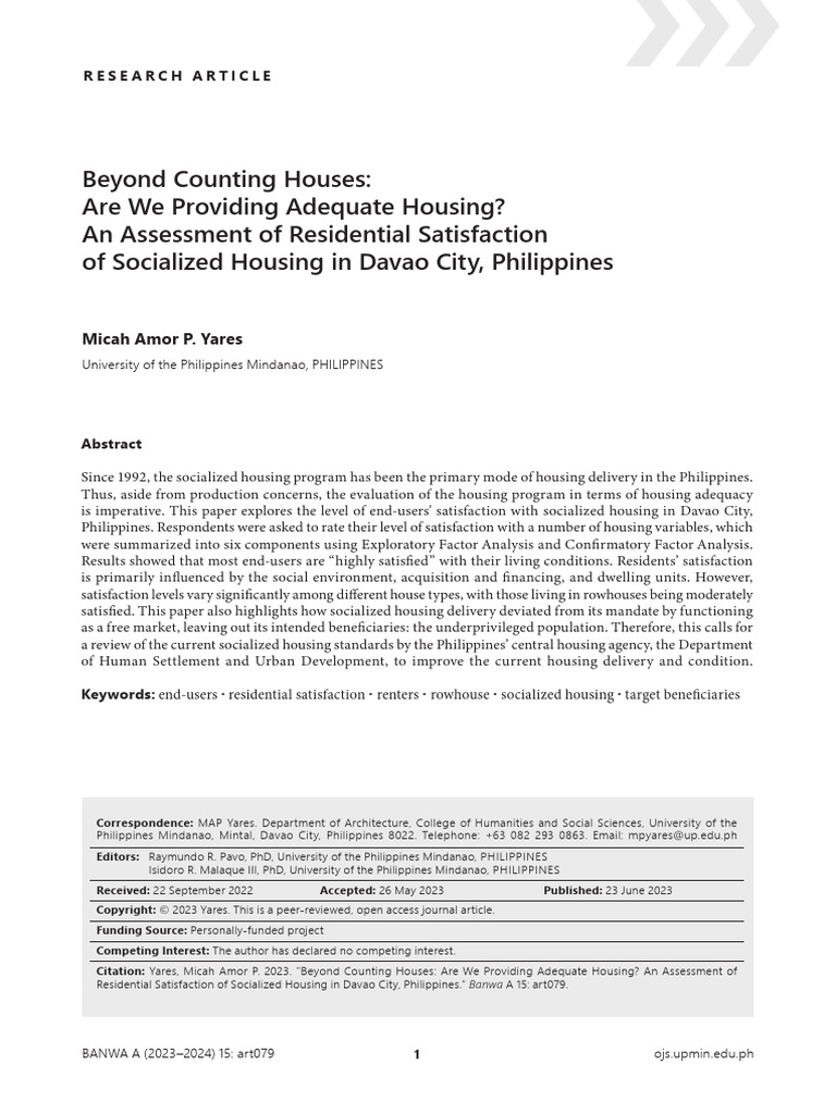 Beyond Counting Houses: Are We Providing Adequate Housing? An Assessment of Residential ...