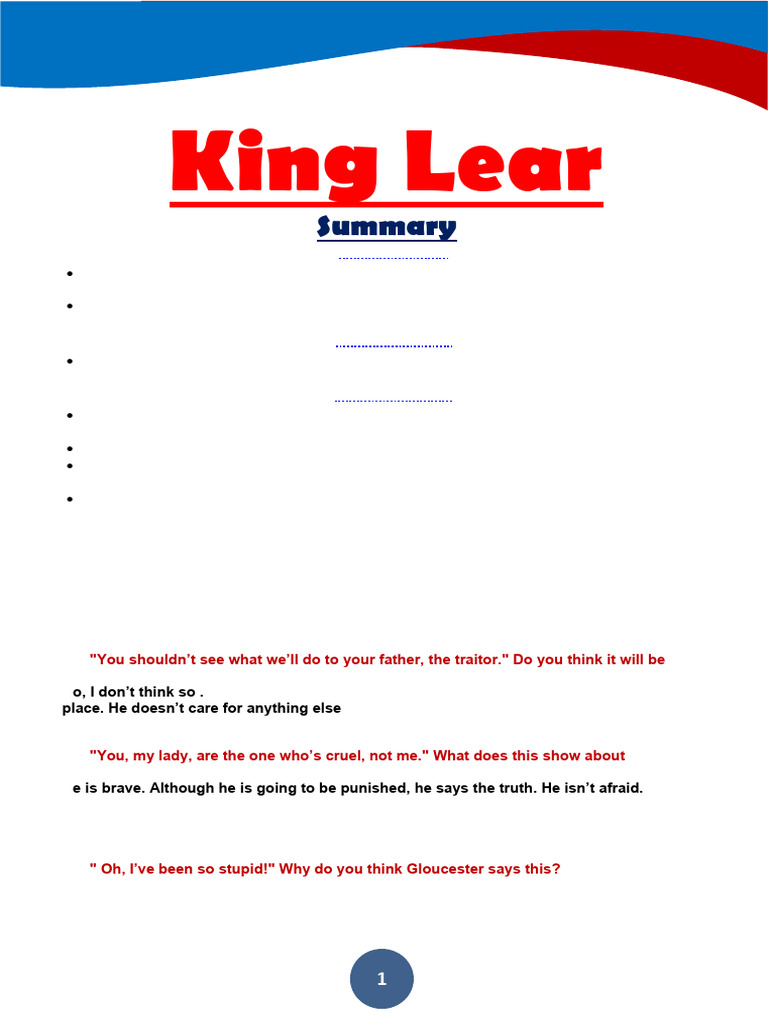 KIng Lear Final Revision (Critical Thinking Questions) | PDF | King Lear