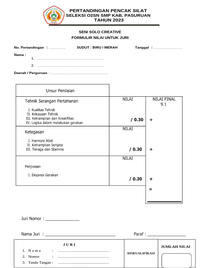 Form Nilai TGR-Solo Kreatif_ 2022 Baru | PDF