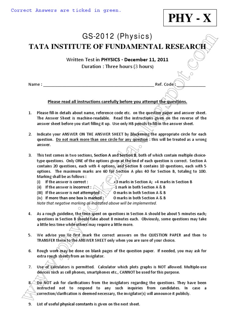 Tifr Dec2011 Question Paper | PDF | Electronvolt | Electron