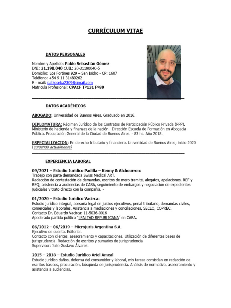 Currã - Culum Vitae | PDF | Abogado | Despacho de abogados