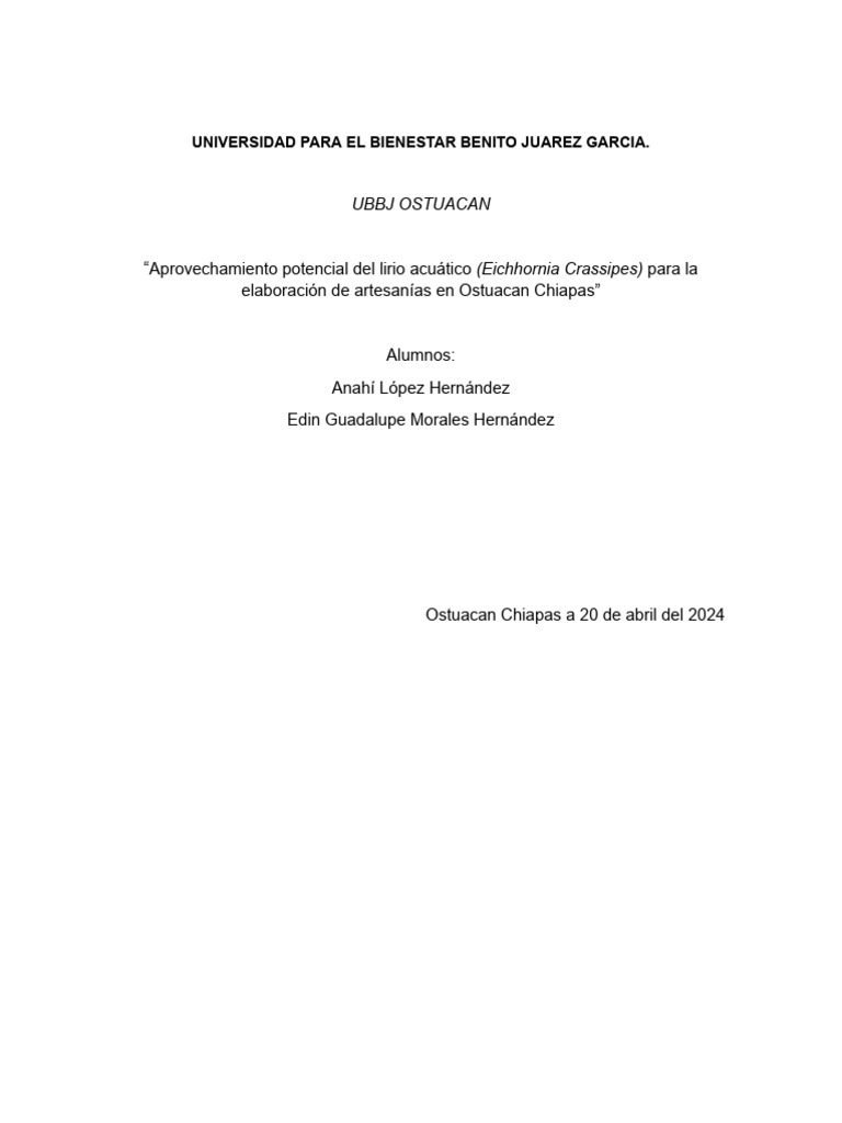 Aprovechamiento Potencial Del Lirio Acu-Tico | PDF | Agua