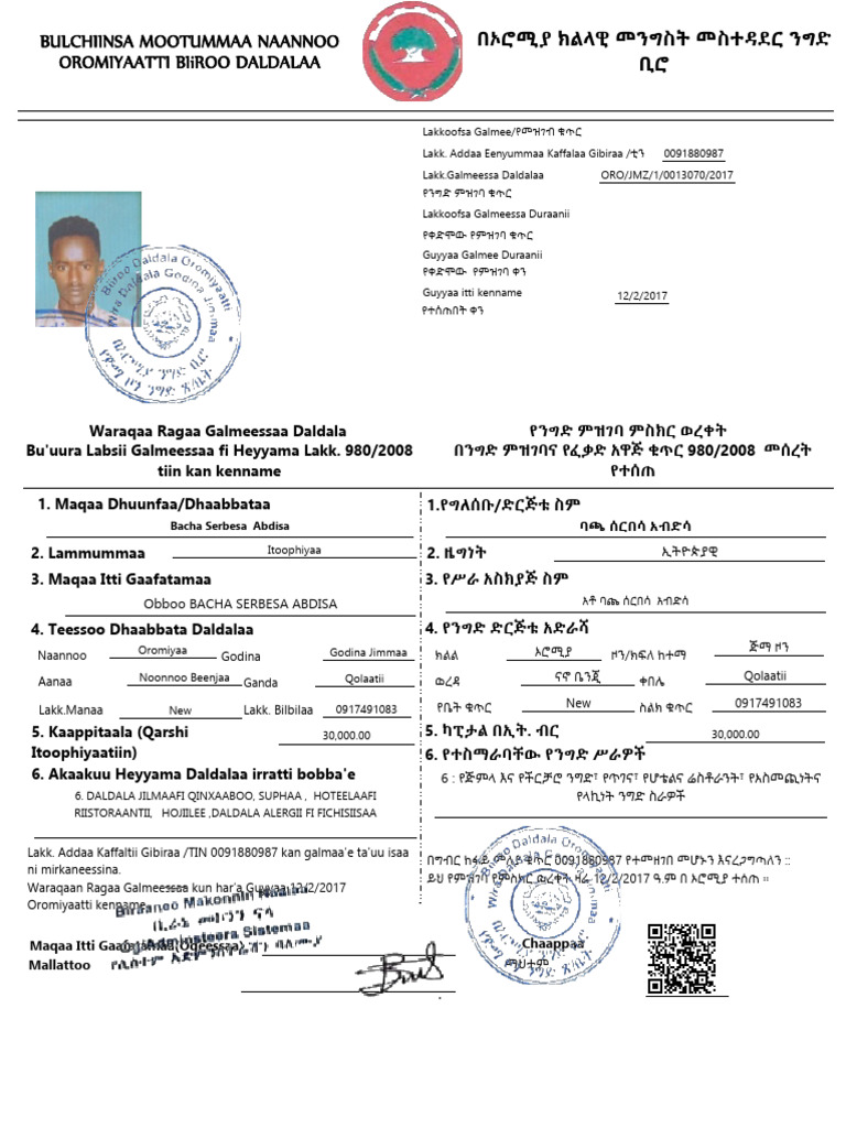 Bulchiinsa Mootummaa Naannoo Oromiyaatti Biiroo Daldalaa: Bacha Serbesa Abdisa | PDF