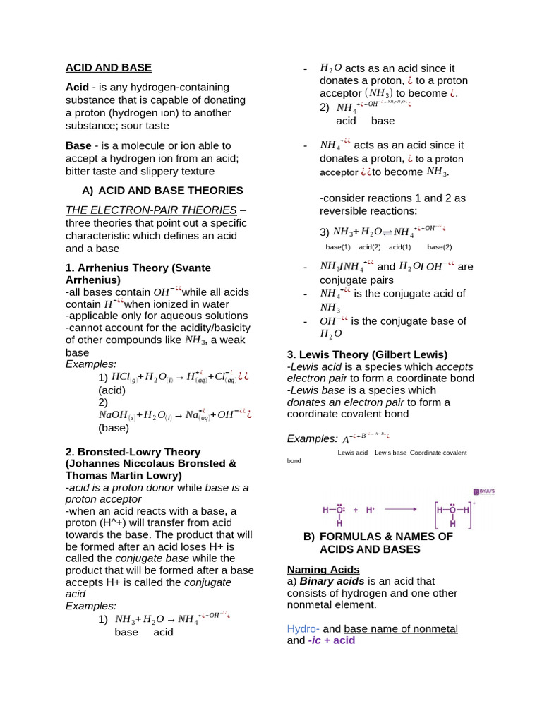 ACID AND BASE | PDF | Acid | Hydroxide