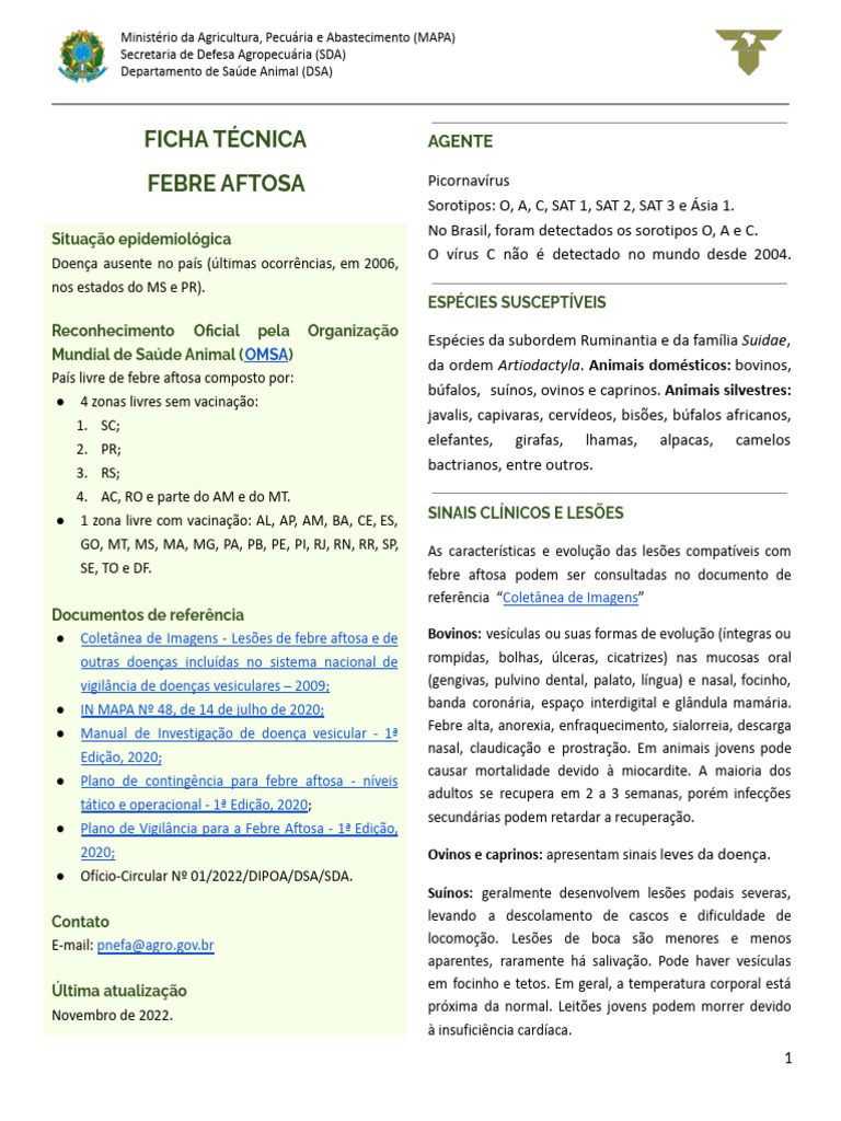 Ficha Tecnica_Febre Aftosa | PDF | Vírus | Ciências da Saúde