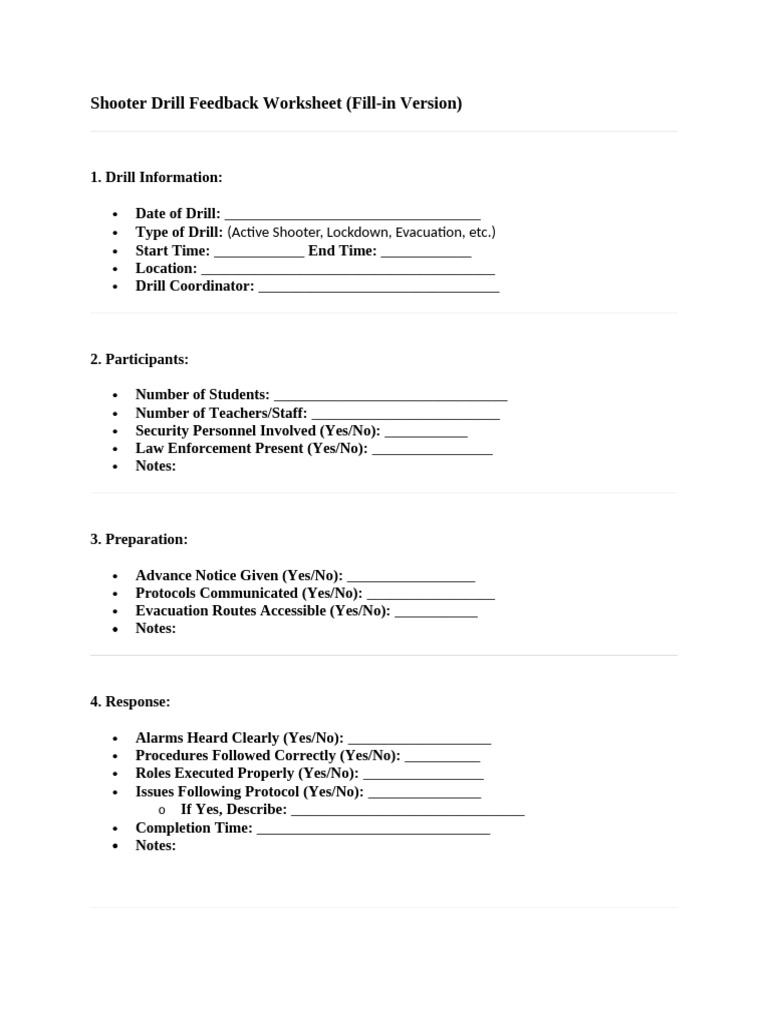 Shooter Drill Feedback Worksheet | PDF