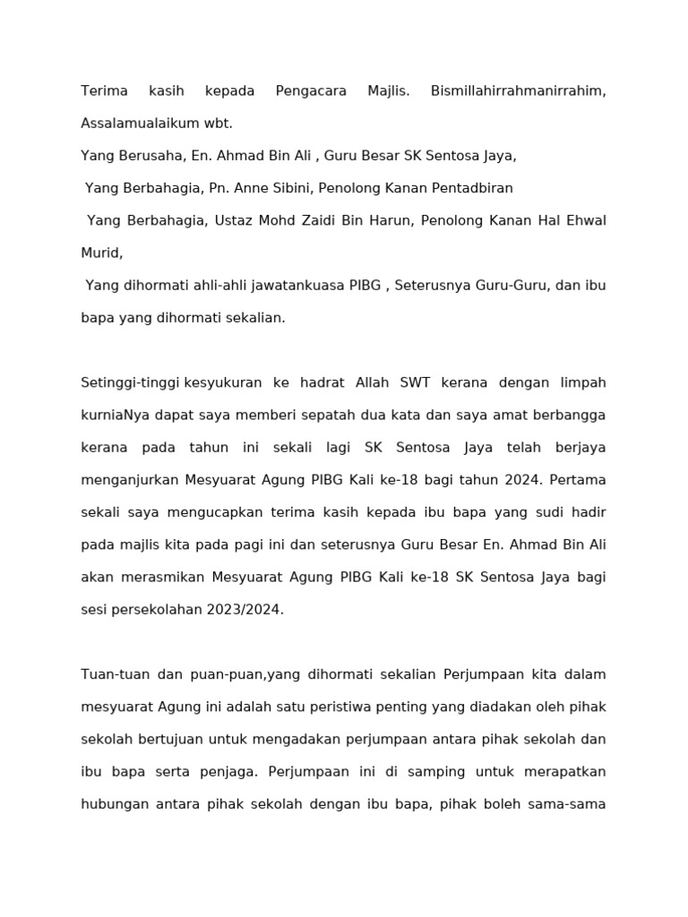 Teks Ucapan Ydp Mesyuarat Agung 2024 | PDF