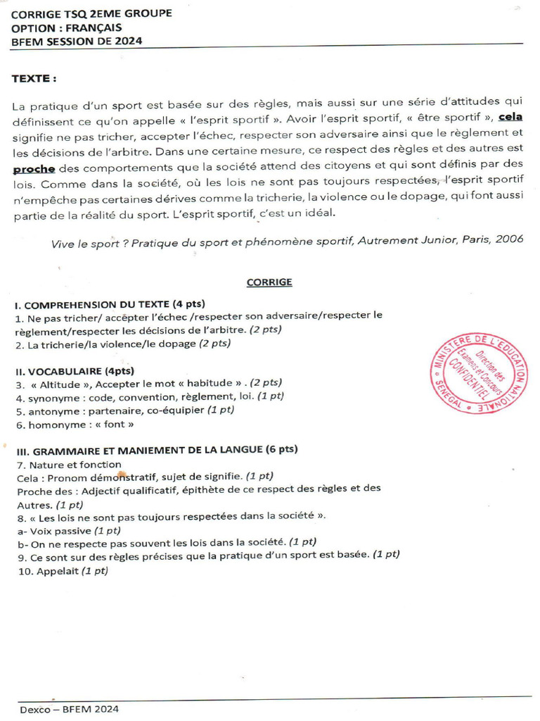 CORRIGE TSQ 2 FRANCAIS | PDF