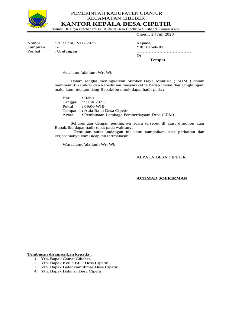 Surat Undangan Rapat LPM | PDF