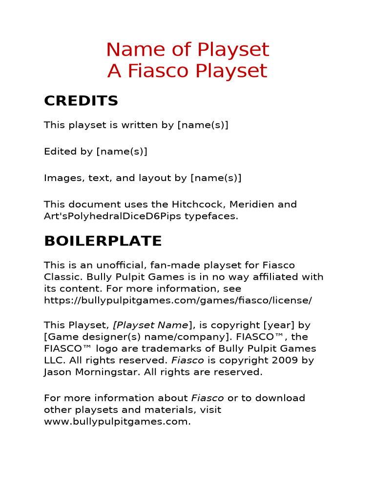 Fiasco Classic Template | PDF | Role Playing Games