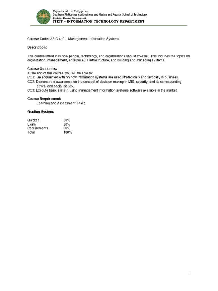 AEIC 419 Topic 1 Introduction To Management Information Systems | PDF ...
