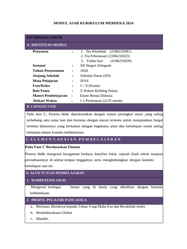 Darsono - kelas 6 - IPAS - Benua | PDF