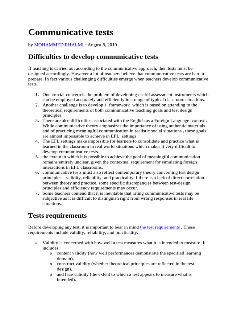 Communicative tests | PDF | English As A Second Or Foreign Language ...