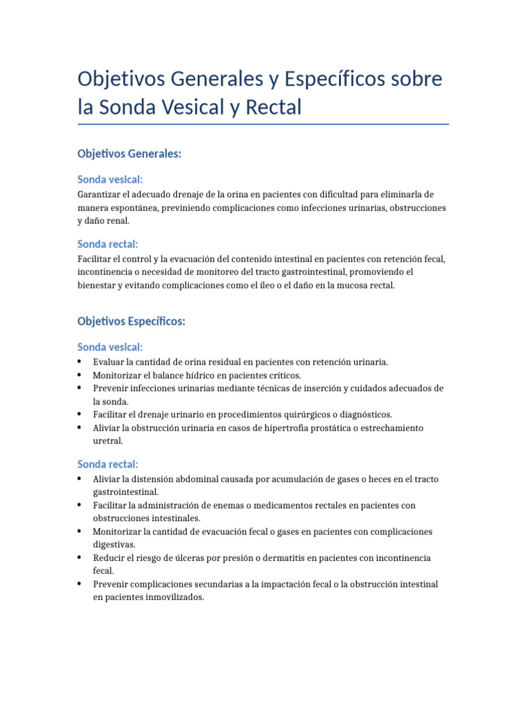 Objetivos_Sonda_Vesical_y_Rectal | PDF