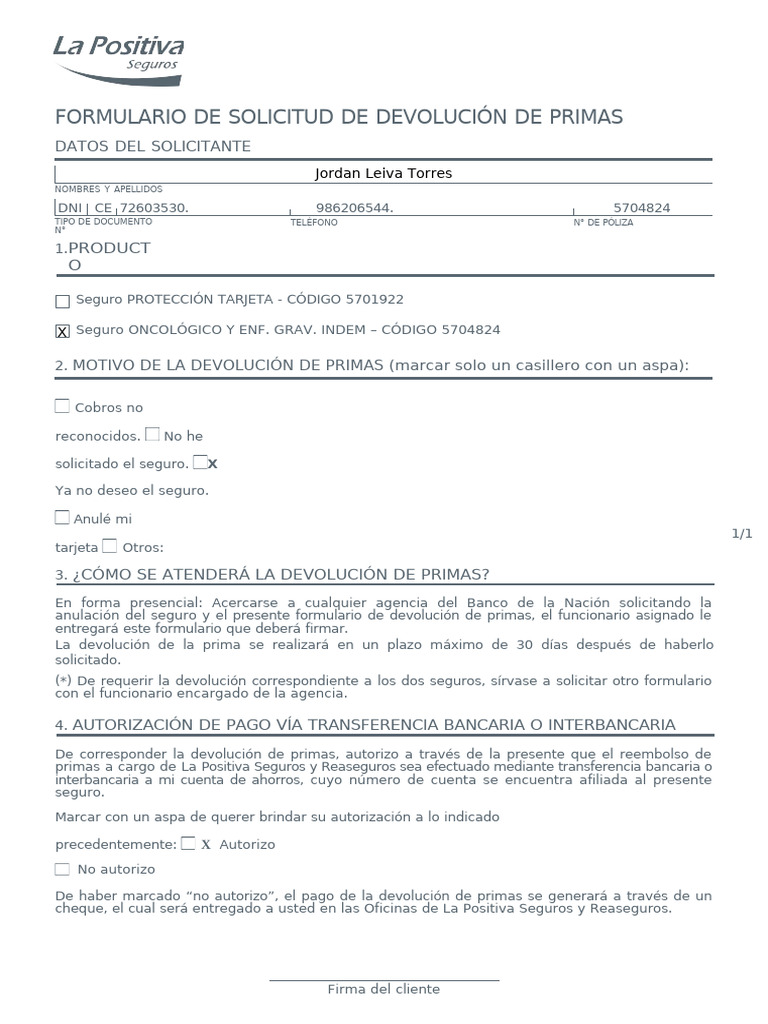 Formulario de Anulacion de Primas | PDF