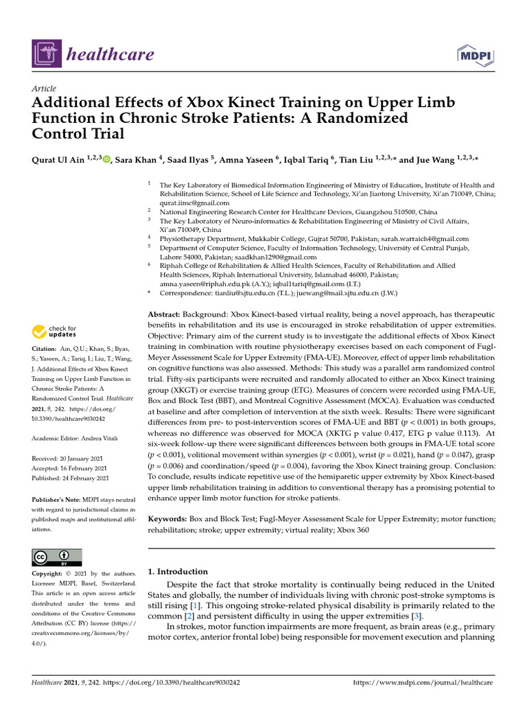 Additional Effects of Xbox Kinect Training On Upper Limb Function in ...
