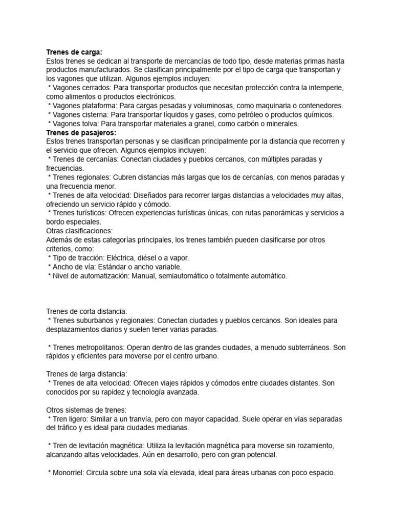 Tipos de Trenes Exposición | PDF | Tren | Transporte ferroviario