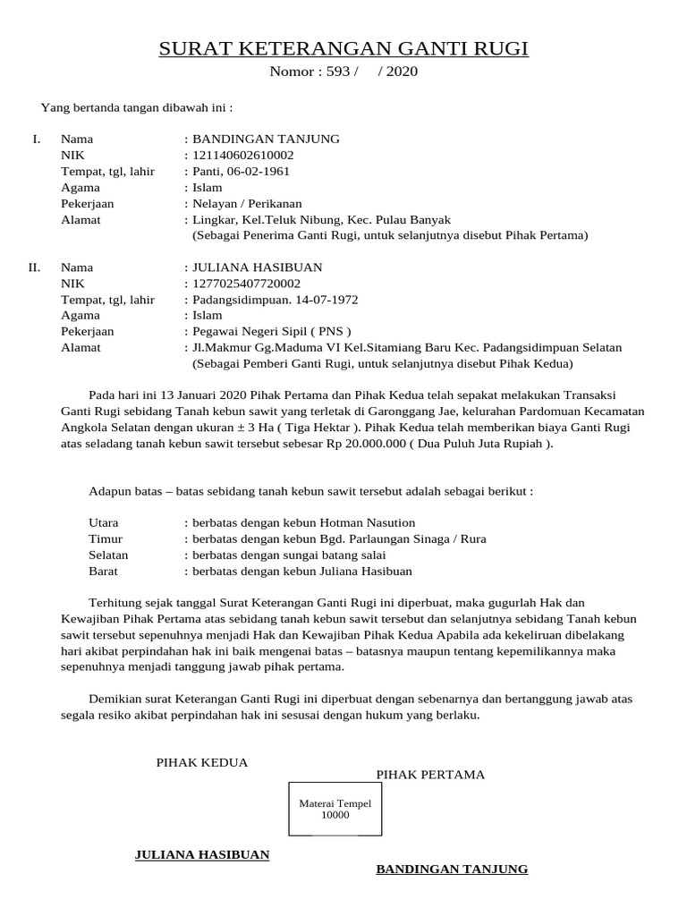 Surat Keterangan Ganti Rugi | PDF