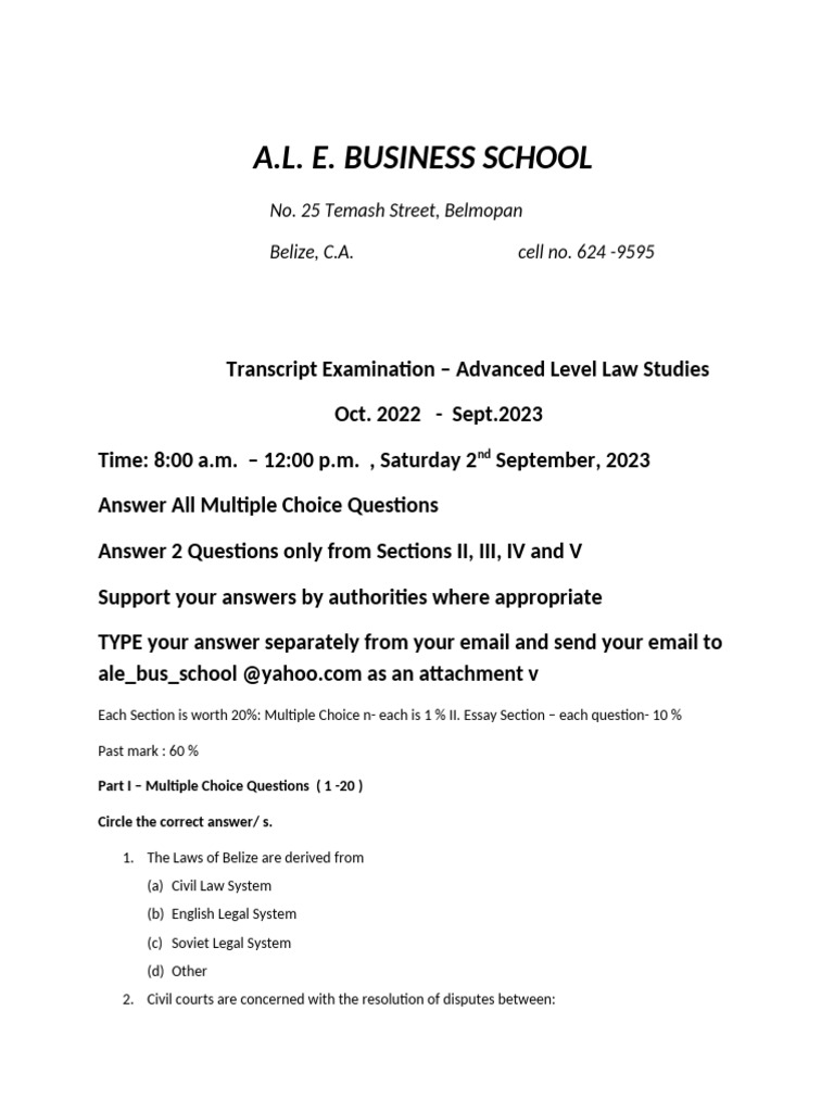 Advanced Level Law Exam Transcript | PDF | Equity (Law) | Auction