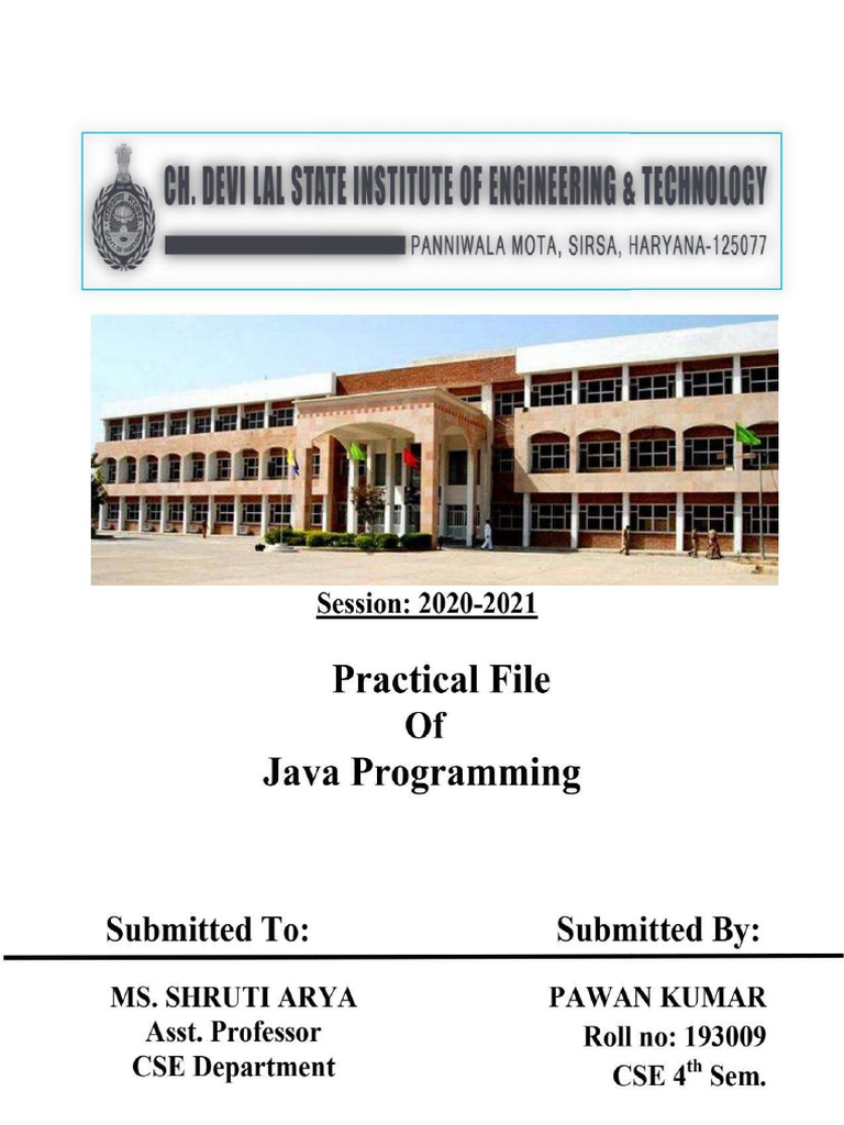 Java Programming Practical File Pawan Kumar (193009) | PDF