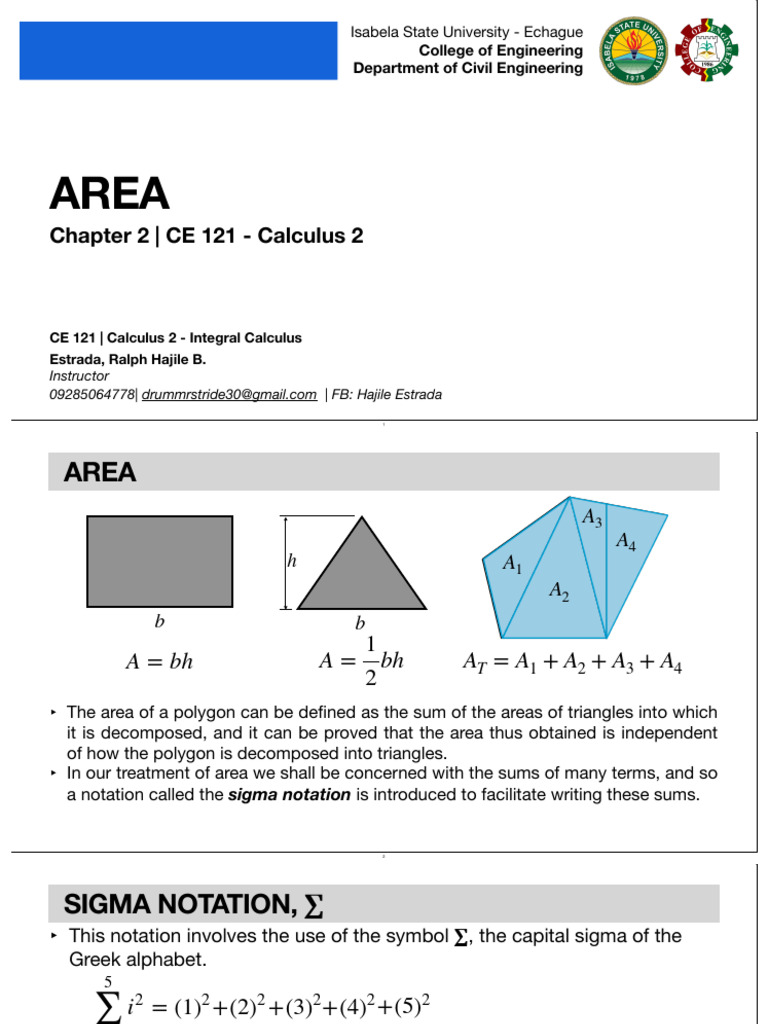 02 AREA CE 121 Integral Calculus | PDF | Summation | Mathematical Analysis