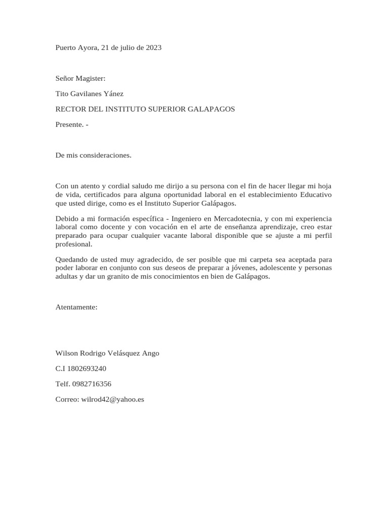 Carta Al Señor Rector | PDF | Crecimiento personal y profesional