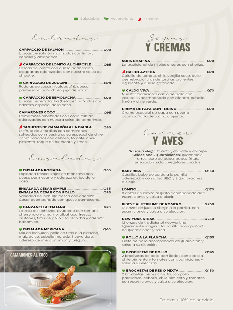 Menú Variado de Entradas y Platos Principales | PDF | ensalada | filete