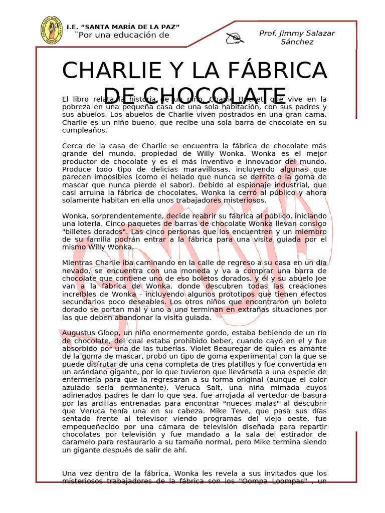 LECTURA Charlie y La Fabrica | PDF