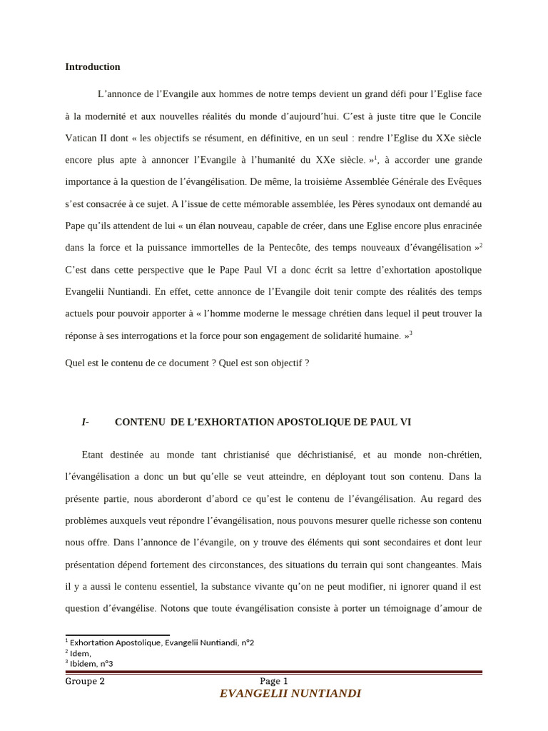 Évangélisation selon Evangelii Nuntiandi | PDF | Évangélisme | IIe ...