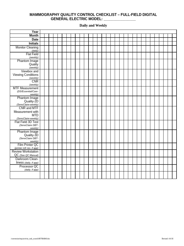 Daily Weekly Checklist GE | PDF | Computers