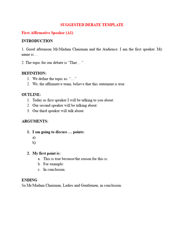 Debate Template for Speakers | PDF | Art