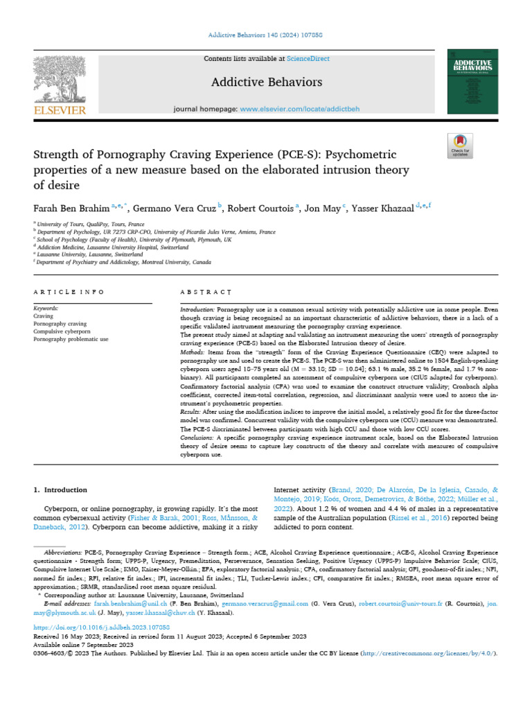 Brahim et al. - Pornography craving | PDF | Factor Analysis | Cronbach's Alpha