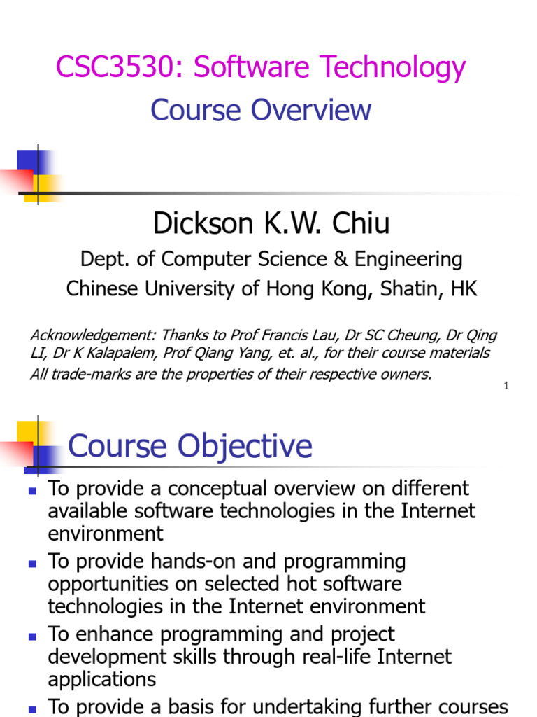 CSC3530: Software Technology: Course Overview | PDF | Art | Technology ...