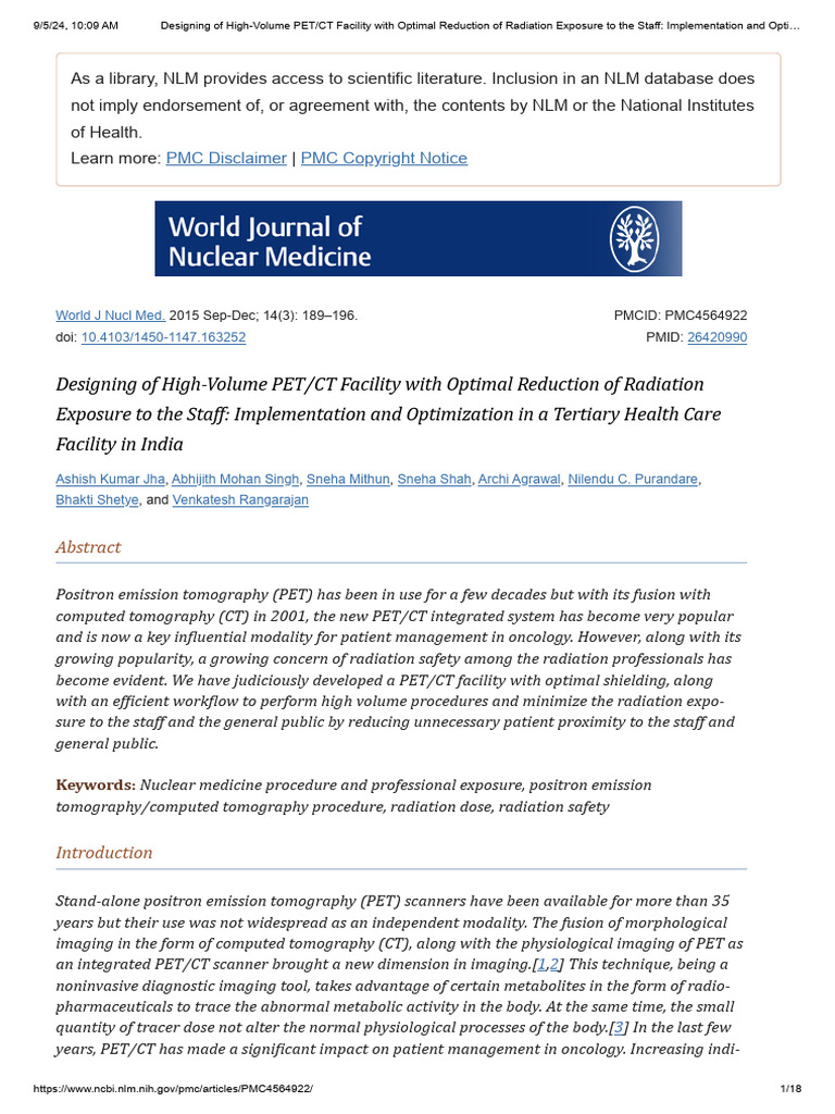 Designing of High-Volume PET_CT Facility with Optimal Reduction of ...