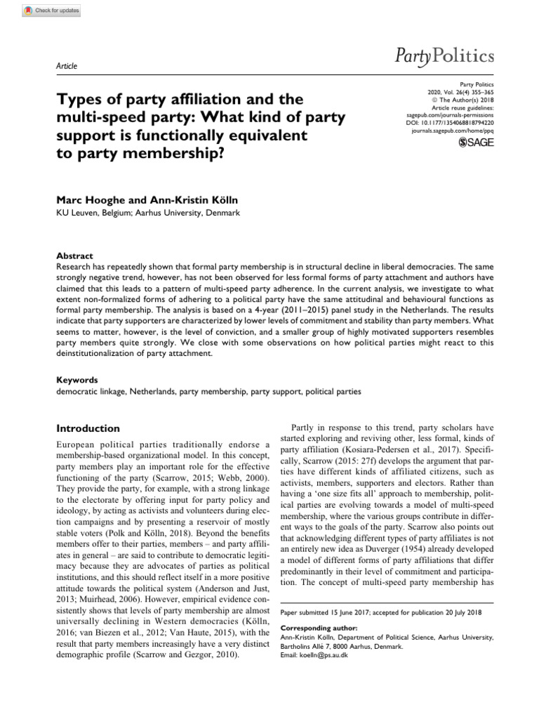 Types of Party Affiliation and The Multi-Speed Party - Marc Hooghe ...