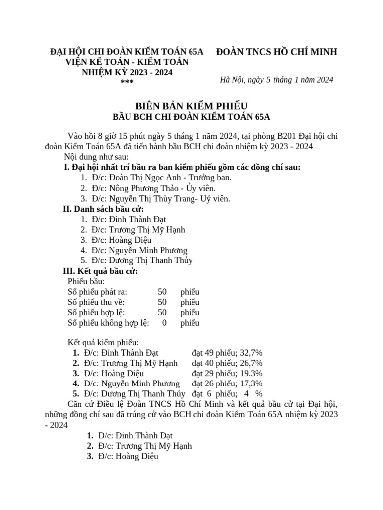 BIÊN BẢN BẦU BCH | PDF