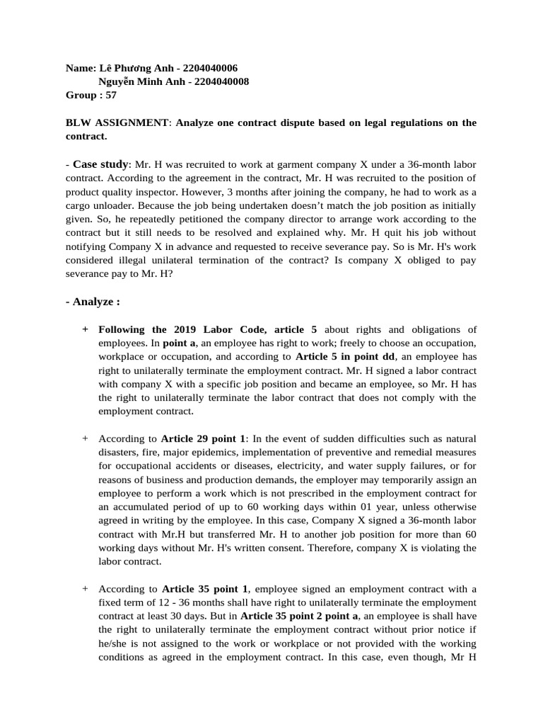 Assignment BLAW | PDF | Employment | Private Law