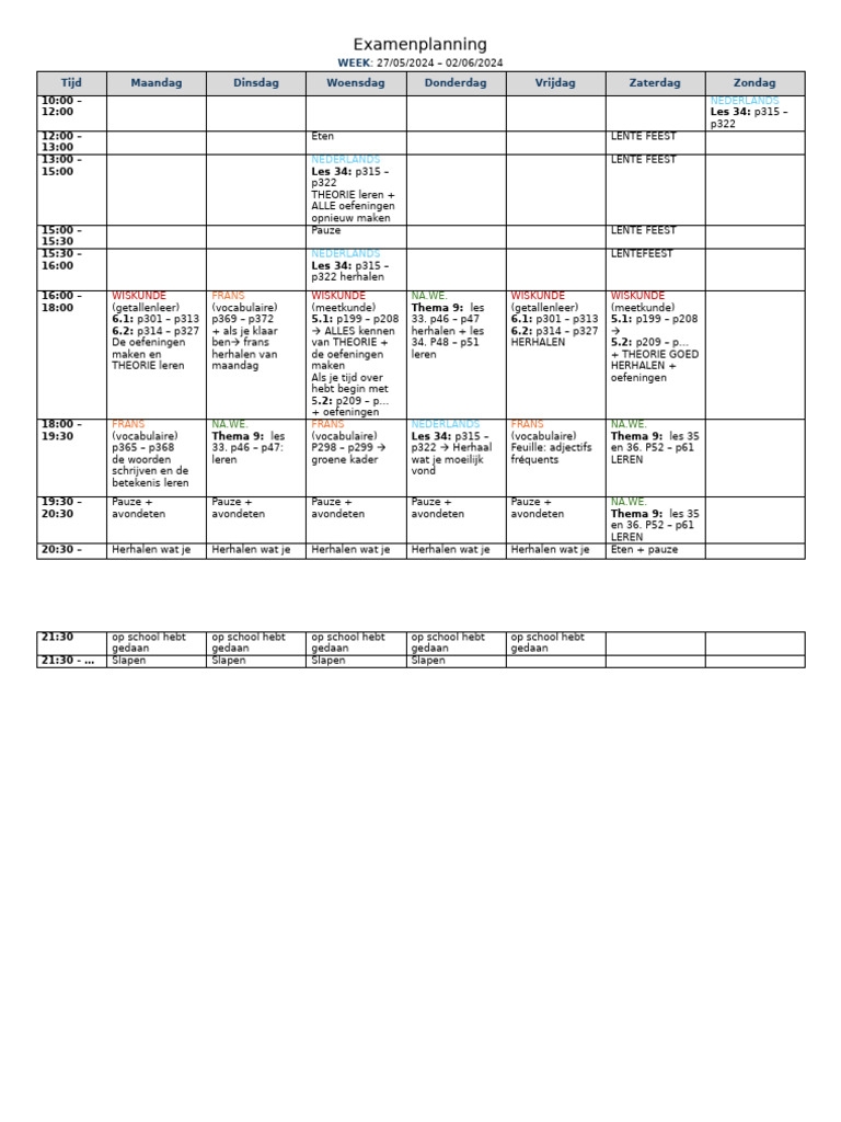 Examenplanning | PDF